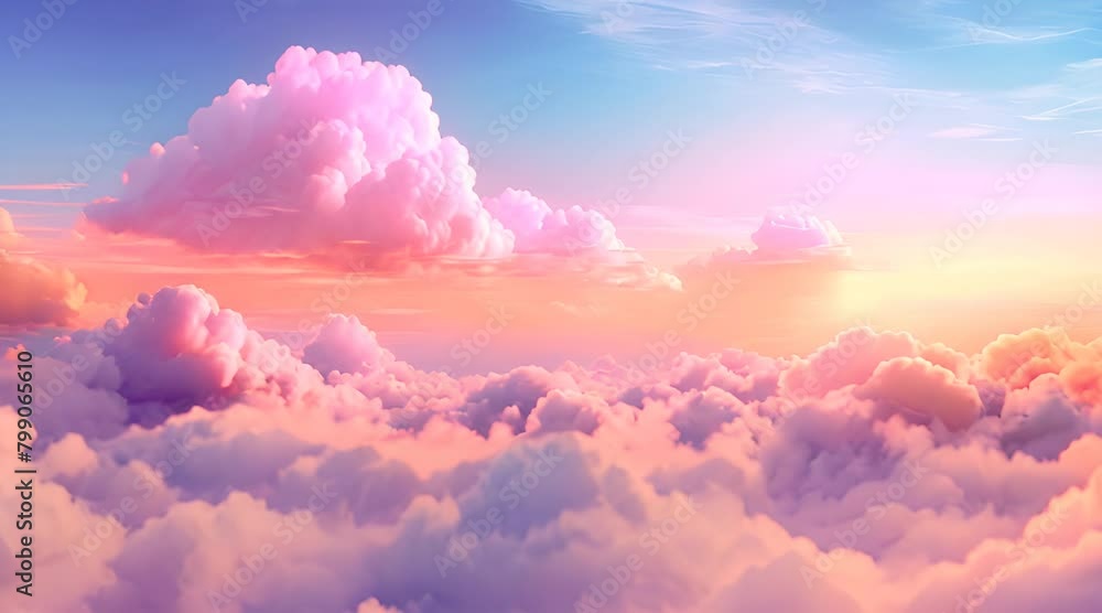 Sky with clouds at colorful twilight, sunlight, heaven, pastel colors ...