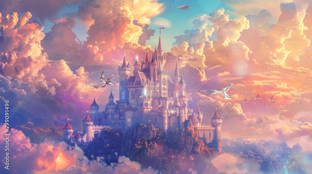 Fantasy world kingdom illustration design with towers and fortresses Stock Illustration | Adobe ...