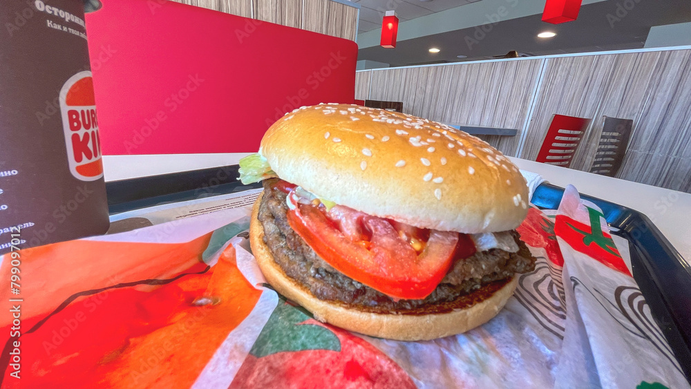 Moscow April 10 2024, Double Whopper Burger. King/Fast food restaurant and self-service ...