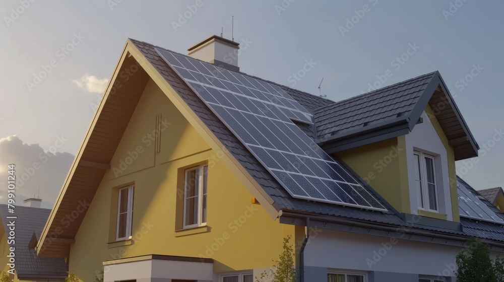 Photovoltaic System on the roof New suburban house Modern eco friendly ...