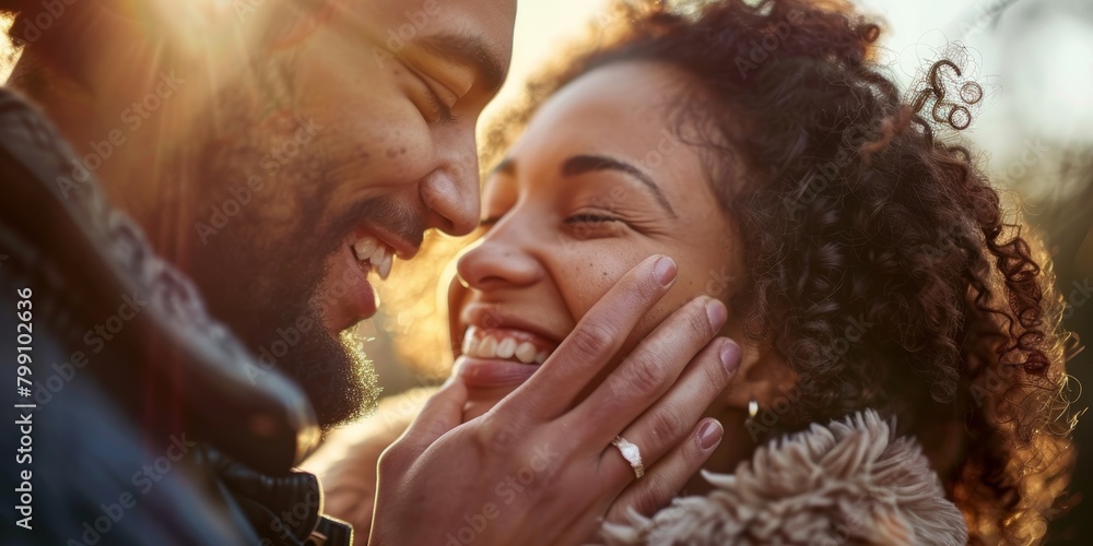 Couple, forehead touch, laugh to share happiness, humor, or romance ...