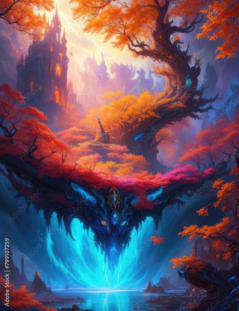 Generative AI amazing fantasy magic tree, fantasy tree on magic island ...