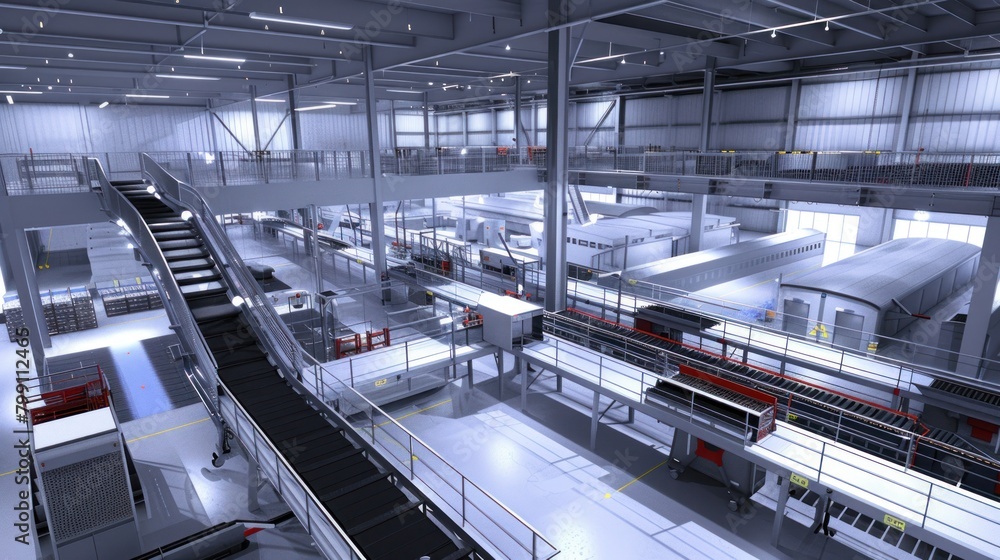 An automated sorting facility with conveyors and scanners Stock Photo ...