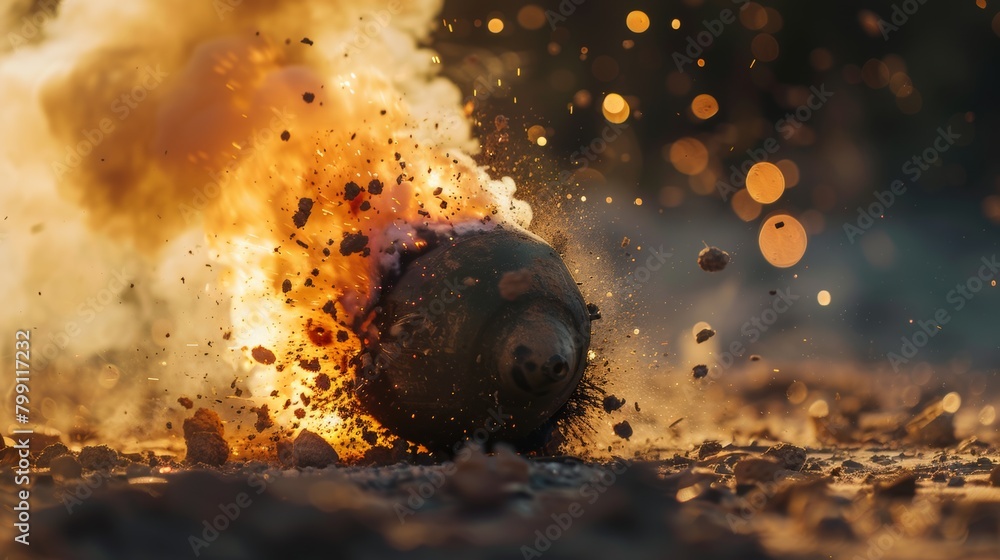 cluster bomb explosion in modern warfare with fire, modern warfare ...
