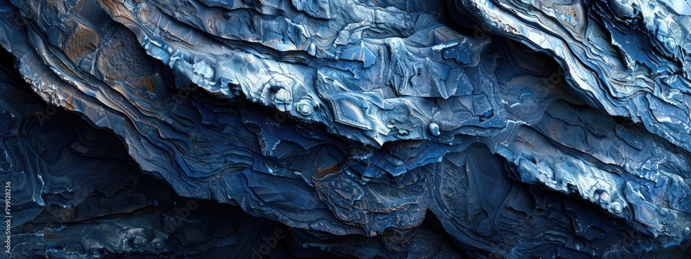 Rock detail with blue variants. stone curves and smooth cuts Close up ...