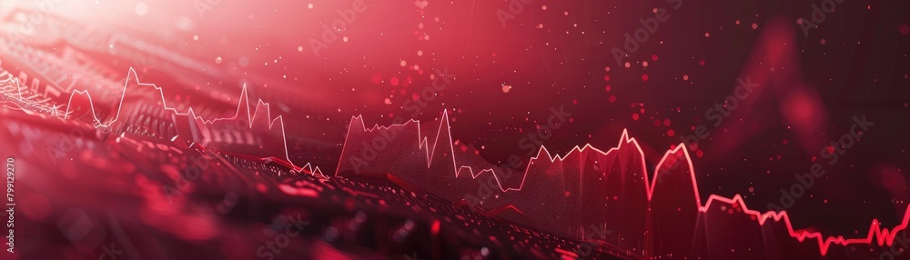 Detailed closeup of a red stock chart showing volatile peaks and ...