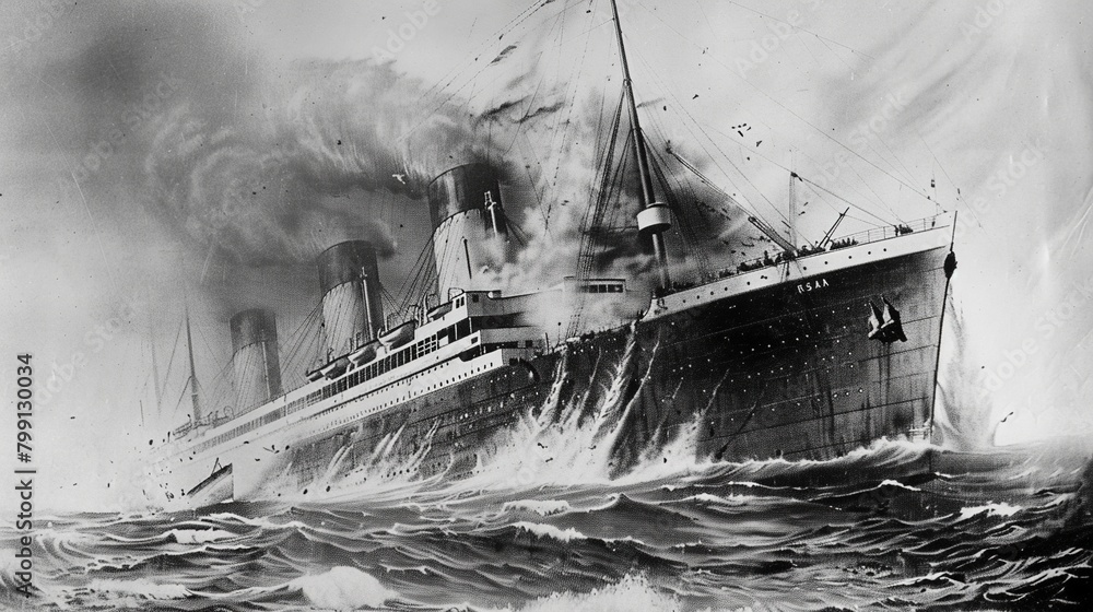 Sinking of the RMS Titanic Stock Illustration | Adobe Stock
