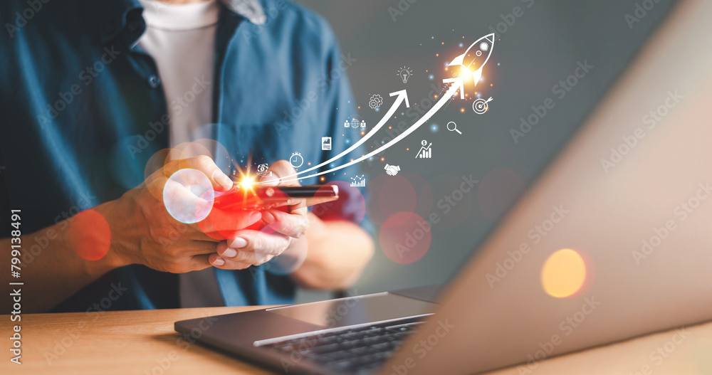 Business development growth concept. Startup trend improve chart of ...