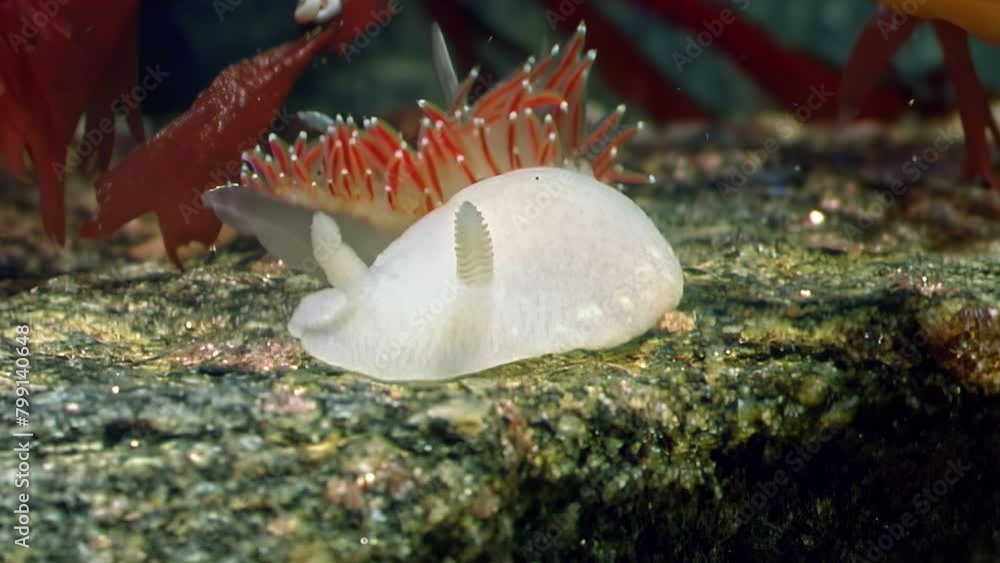 Underwater white nudibranch sea slug near sea slug Flabellina in White ...