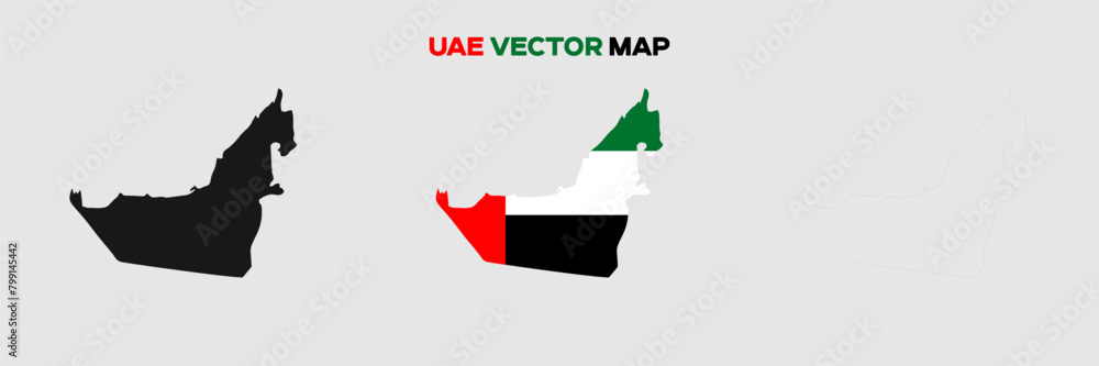 UAE Map Vector Pack. Map with Flag. Gray Map Silhouette. Gray Outline ...