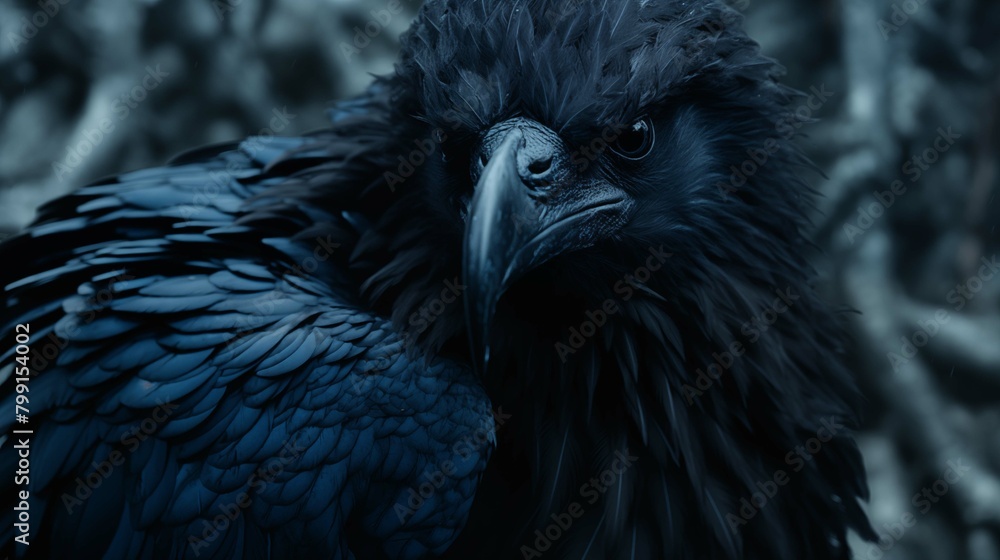 Intense closeup raven with penetrating gaze image. Dark bird close up ...