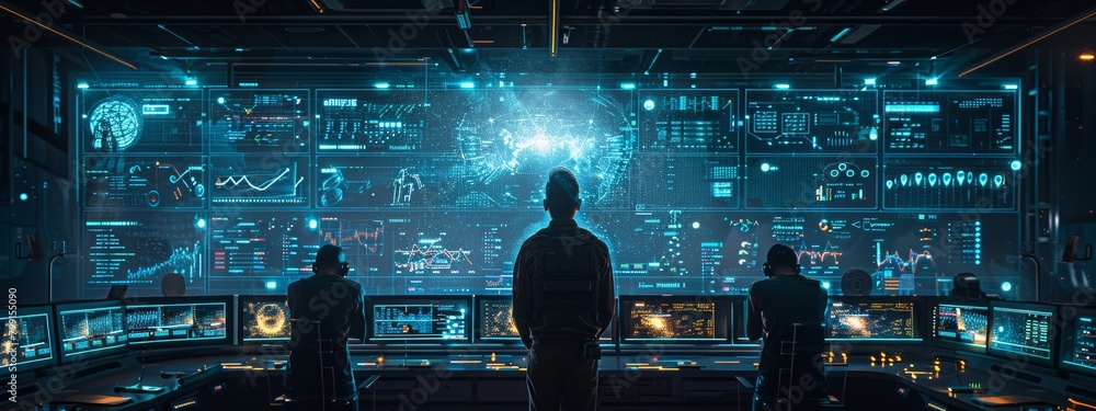 AI and Cybersecurity Integration in Digital Battleground: High-Tech War Room with Real-Time Data ...