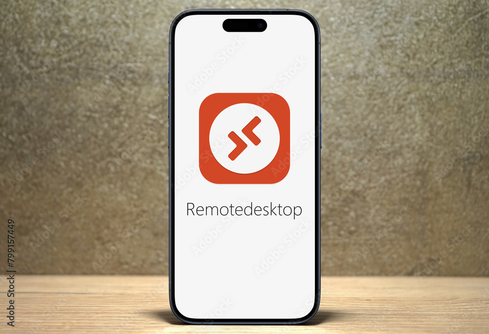 Microsoft Remotedesktop Logo is displayed on a modern smartphone ...