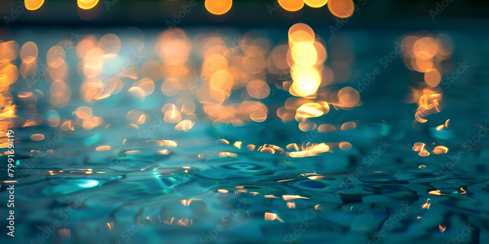 Swimming pool Close Up Of Blue Water Pool Side View Bokeh effect Light ...