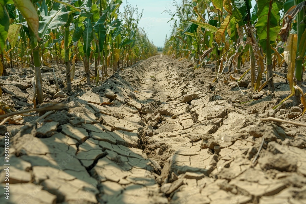 Dryness destroying the cultivated plants. The plants are dried up in ...