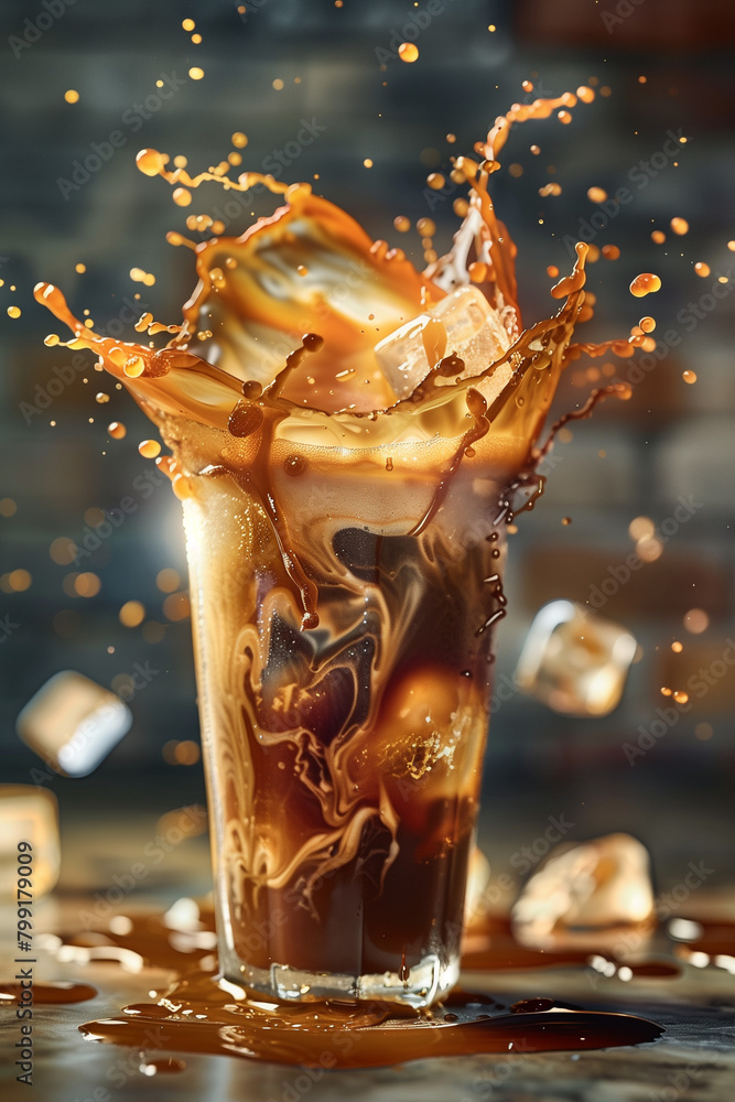 Professional Photography of Summer Drinks: iced coffee with splashes ...