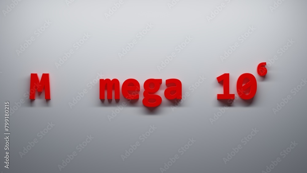 M mega 10 6 Metric Prefixes numbers - 3D render illustration - white ...