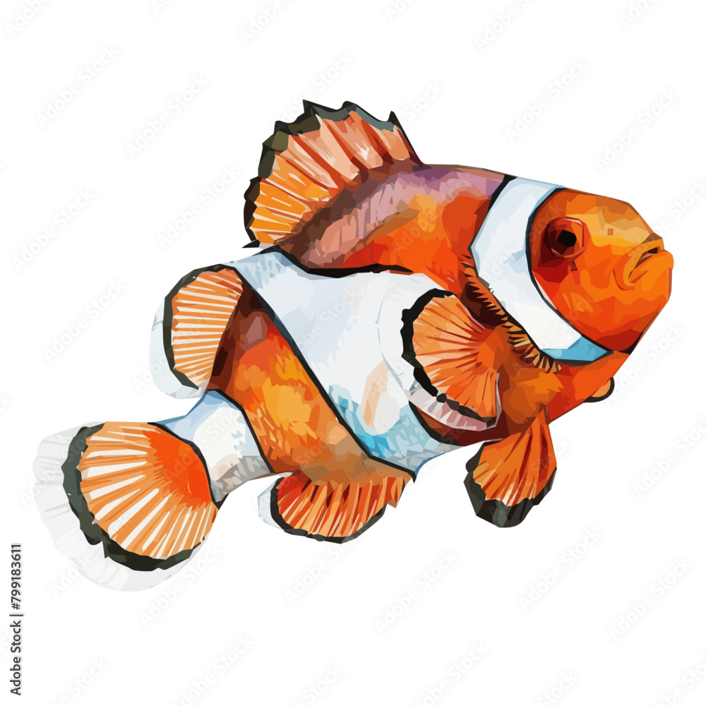 Watercolor Illustration of a Clown fish (Clownfish), isolated on a ...