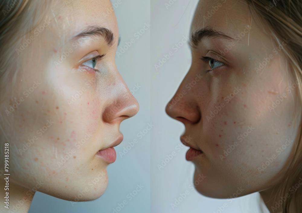 Before and after plastic surgery of nose. Rhinoplasty. Crooked nose ...