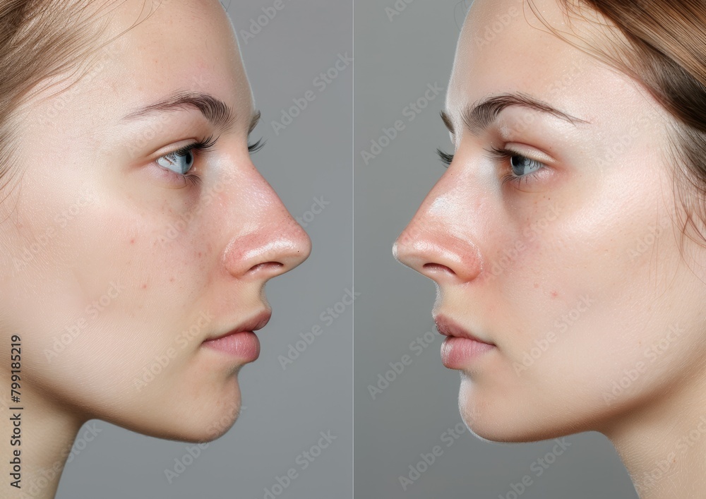 Before and after plastic surgery of nose. Rhinoplasty. Crooked nose ...
