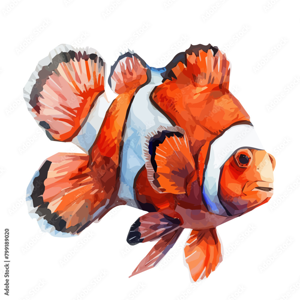 Watercolor painting of a Clown fish (Clownfish), isolated on a white ...