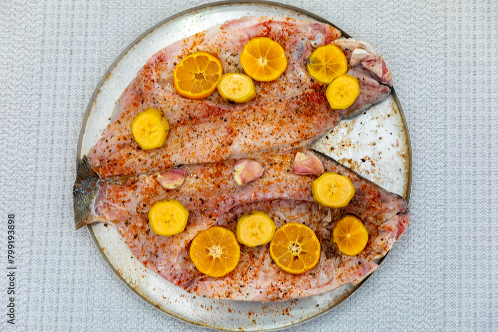 Fresh tropical fish Tambaqui (Colossoma macropomum) typical Brazilian ...