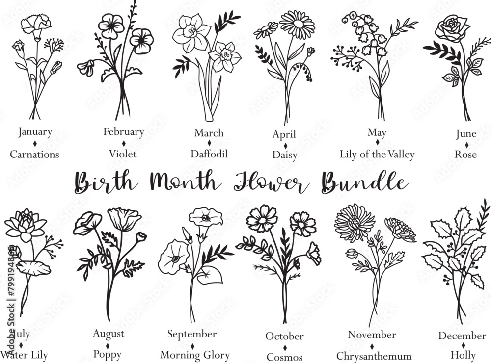 Vector Birth Month Flower Stock Vector | Adobe Stock