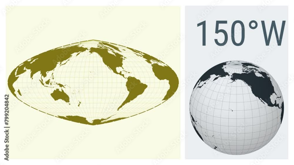World Map Animation. Boggs eumorphic projection. Solid color style ...