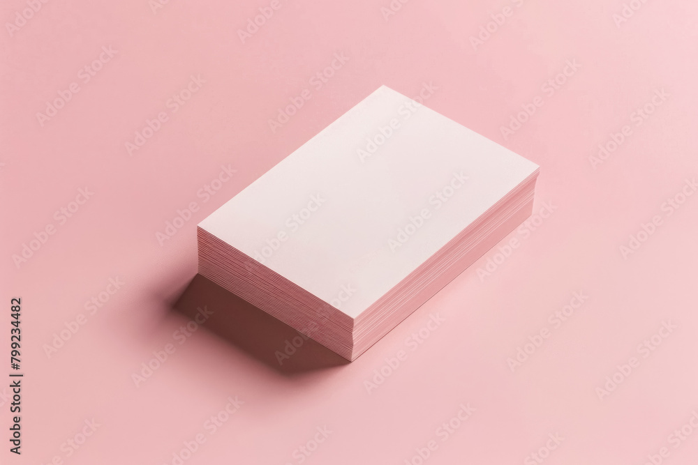 Stack of blank pale pink business cards mockup on a matching pink ...