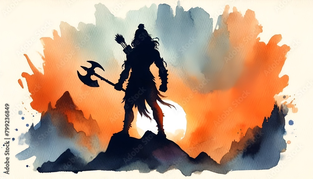 Watercolor illustration of lord parshuram silhouette with axe for ...
