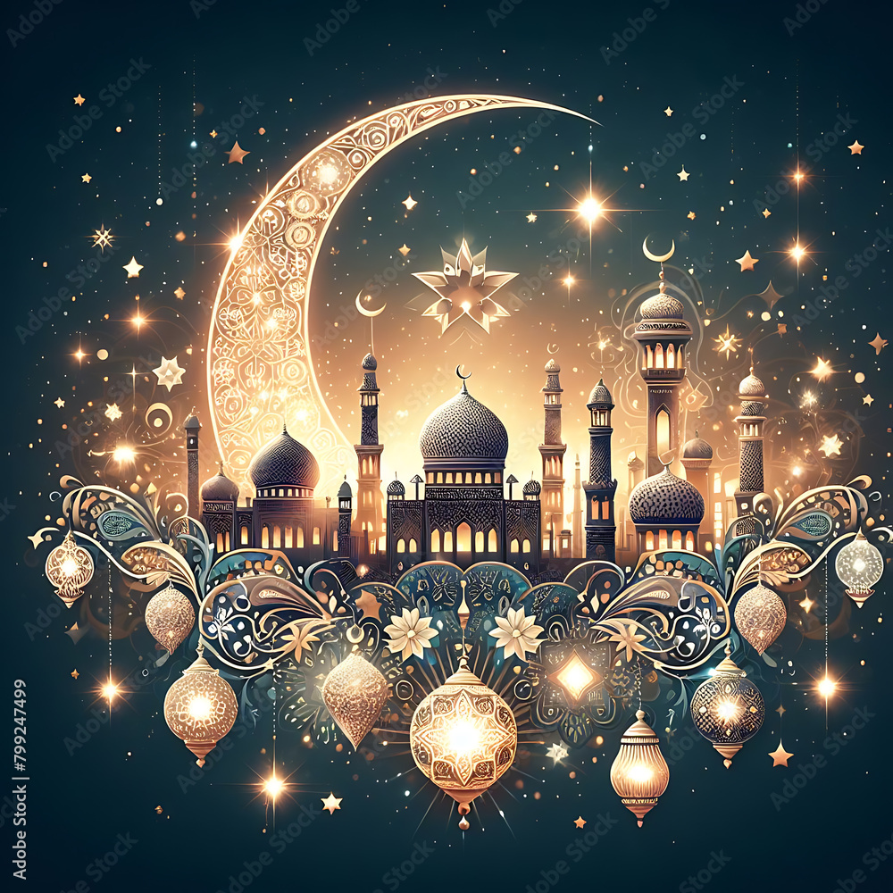 Happy Eid Al Adha, Qurban in Eid Al Adha Mubarak with Mosque Islamic ...