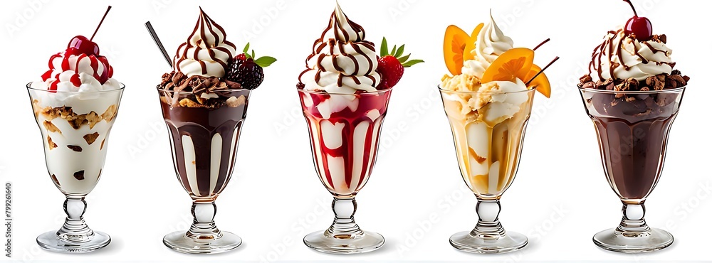 Collection of Sundae sundaes ice cream frozen dessert in tulip glass ...