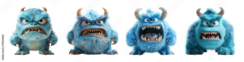 set of 3d illustrations of monster cartoon characters isolated on ...