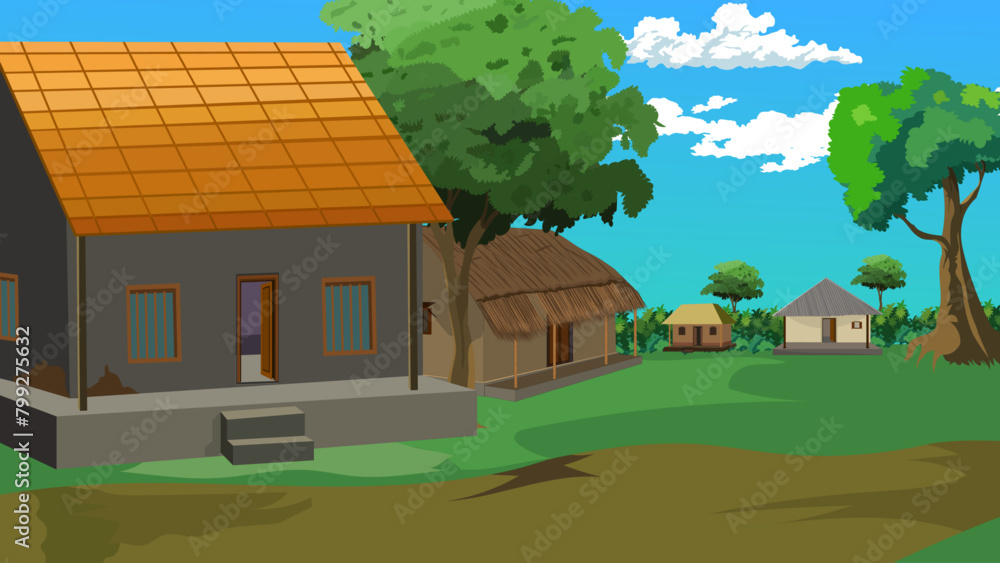 Indian village house background for cartoon animation landscape with ...