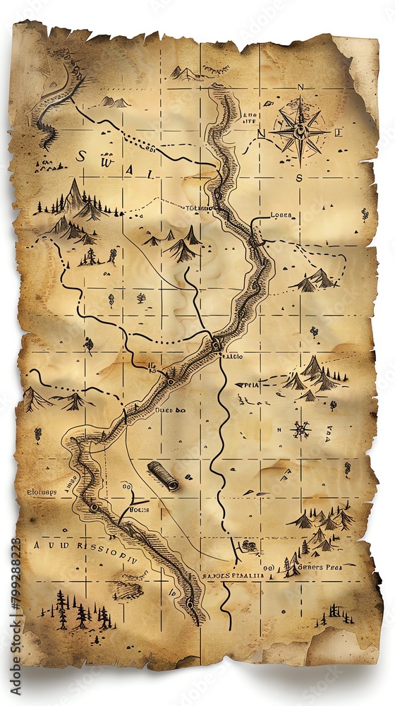 Icon depicting a trail map, unfolded with marked paths, symbolizing ...