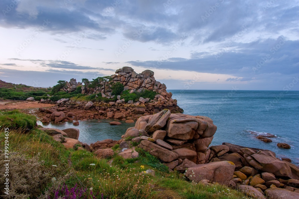 View of the Pors Rolland creek on the Pink Granite Coast in northern ...