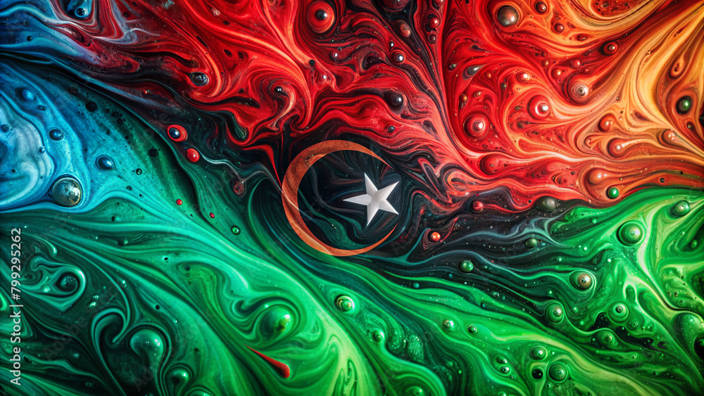 Vivid swirls of red, blue, and green merge and twist together,creating ...