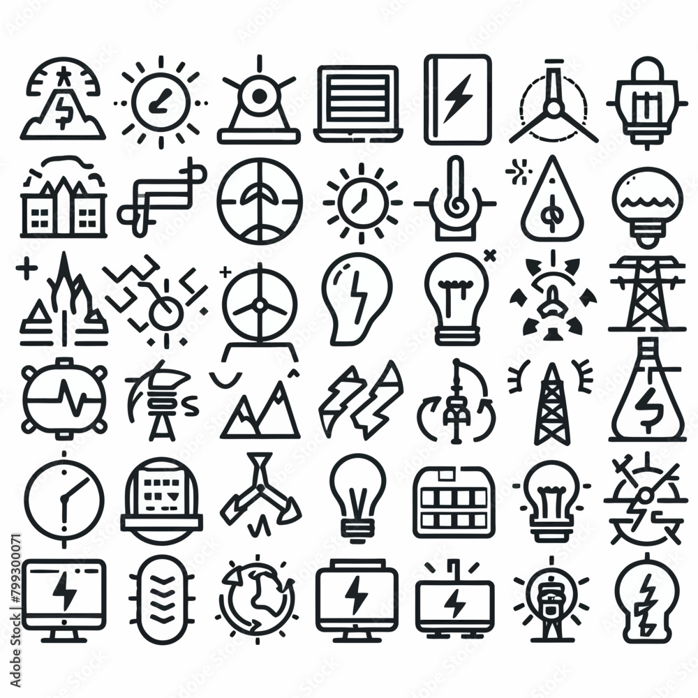 outline electrical energy icon set silhouette vector illustration white ...