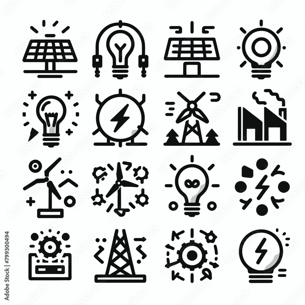 outline electrical energy icon set silhouette vector illustration white ...