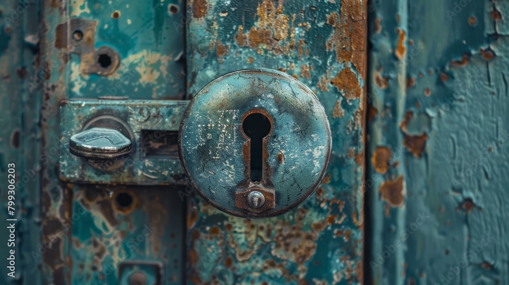 Zoomed-in detail of a sturdy and reliable door lock, focusing on the ...