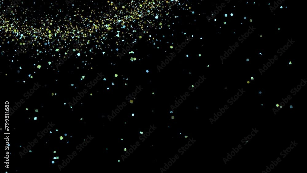 Golden glitter background in slow motion. Beautiful transition with real gold particles flying ...
