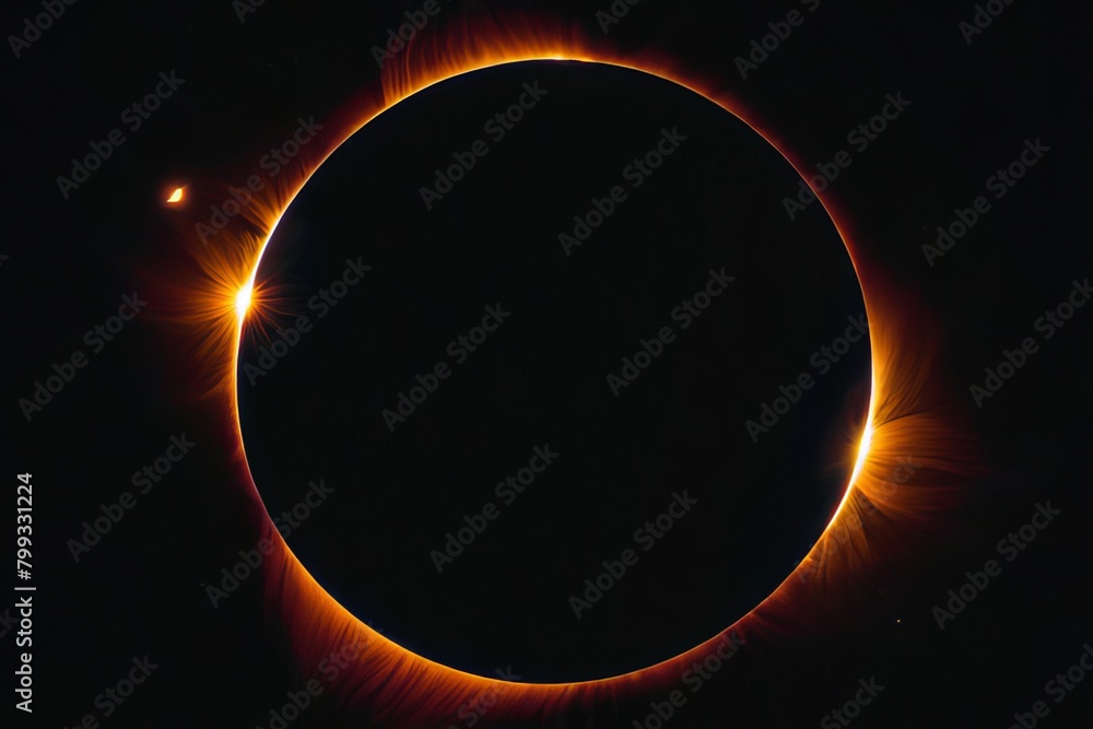 Glowing orange annular solar eclipse with black background and ring of ...