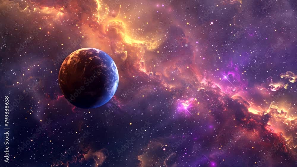 Space animation with planets, nebulae, and galaxies. looping time-lapse ...