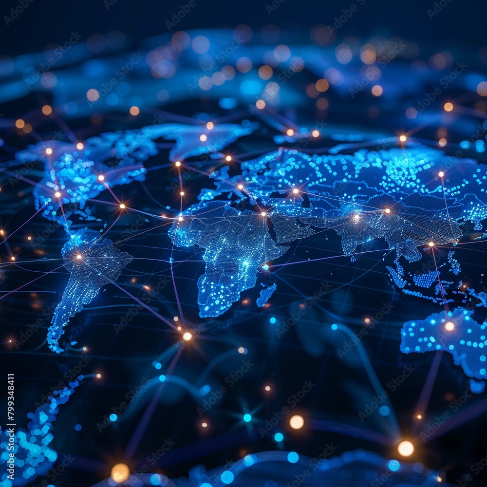 Abstract wallpaper of global business, world map with digital ...