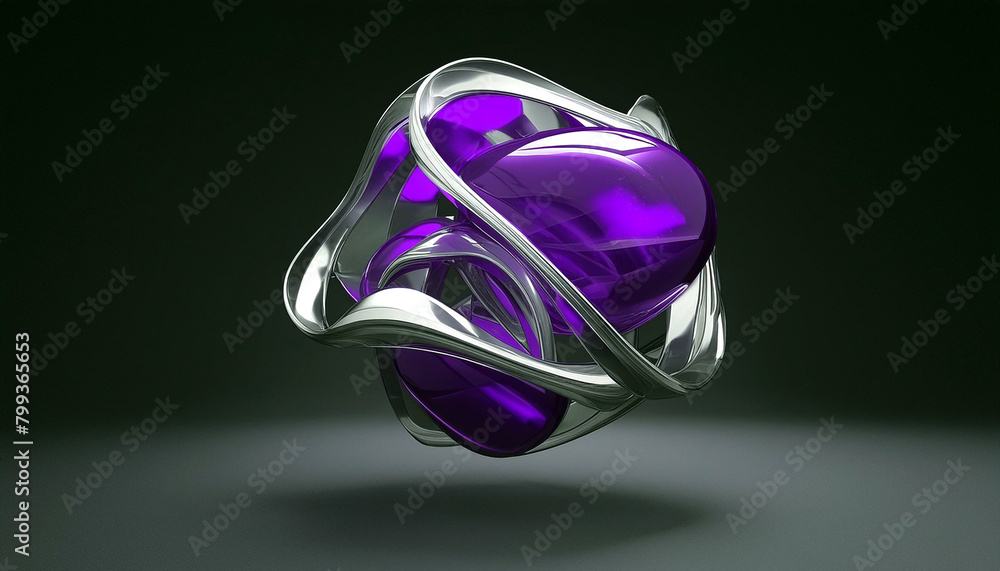 Purple 3D amorphous shaped object floating with dark background ...
