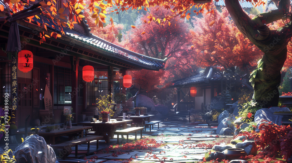 A beautiful and cozy japanese village city town in the morning ...