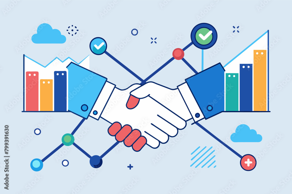 line graph shaped like a handshake, symbolizing a win-win business deal ...
