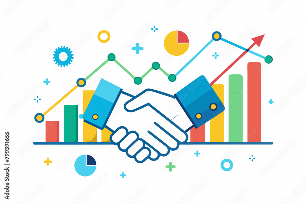 line graph shaped like a handshake, symbolizing a win-win business deal ...