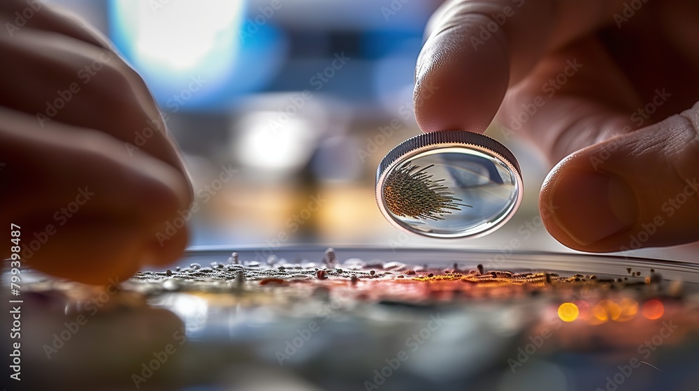 Life science professional observing the petri dish. Focus on the object ...
