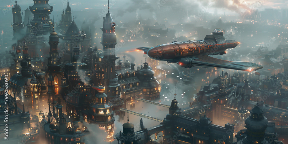 steam, punk, city, Victorian, industrial, retro-futuristic, gears ...